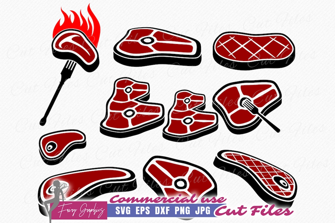 Steak Meat SVG Vector and Clip Art Files | 8 BBQ Meat Designs Bundle ...