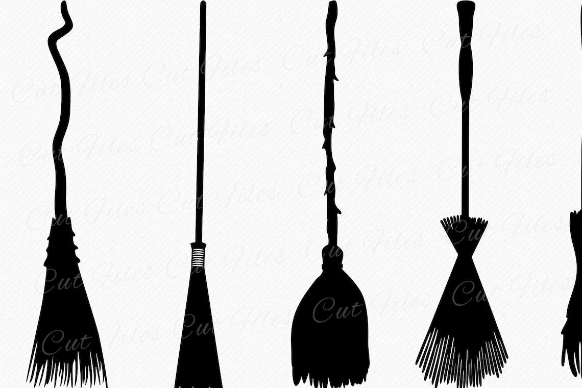 Witch Broom SVG Bundle, Broomstick Stars Halloween SVG, 12 Brooms and 4 Stars Vector Designs for ...
