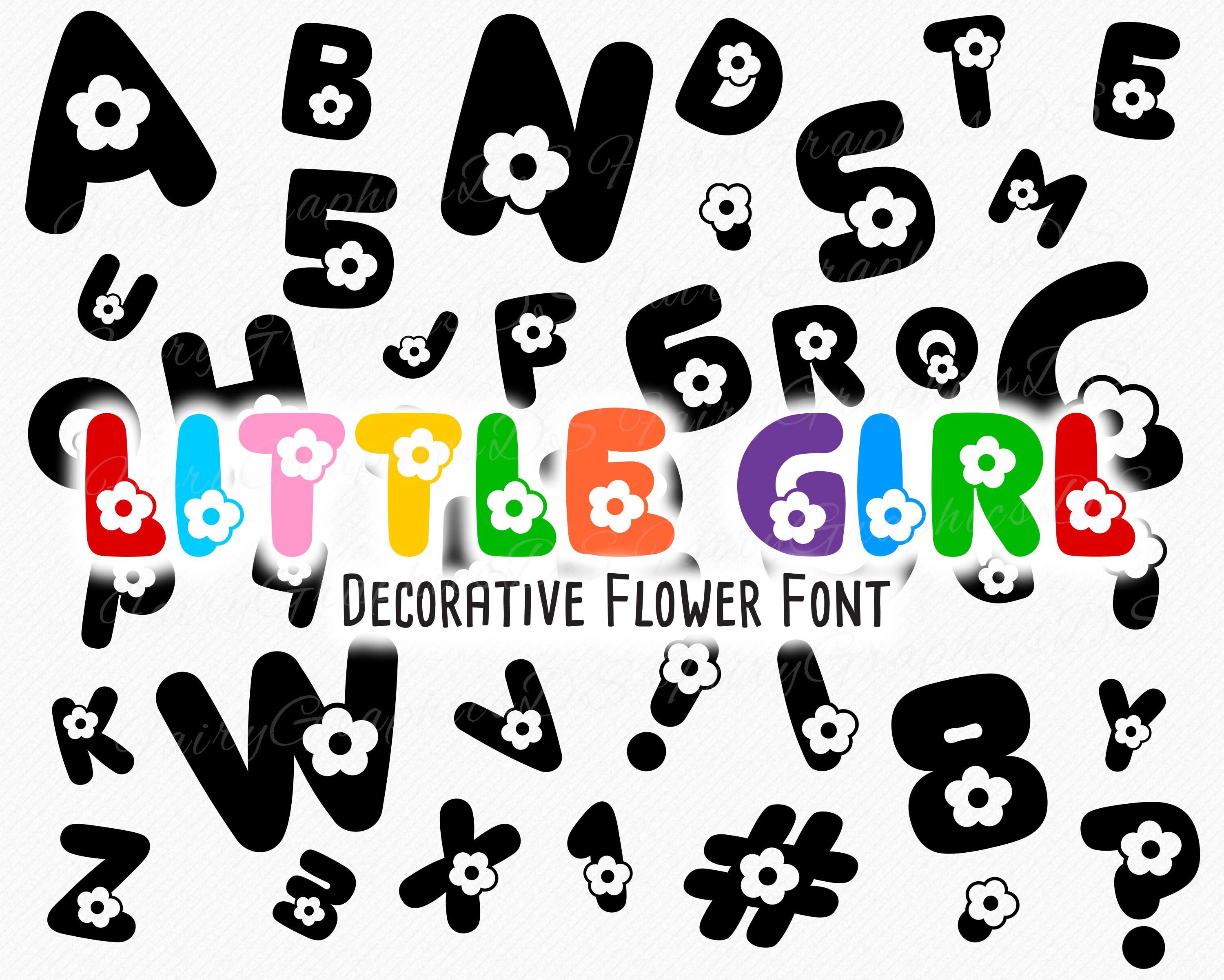 Decorative Flower Font TTF OTF SVG, Little Girl Display Font Letters ...