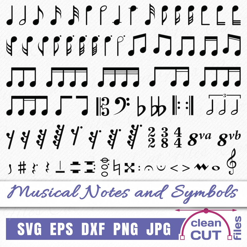 Musical Notes and Symbols SVG Bundle Musical Vector and Clipart Cutting ...