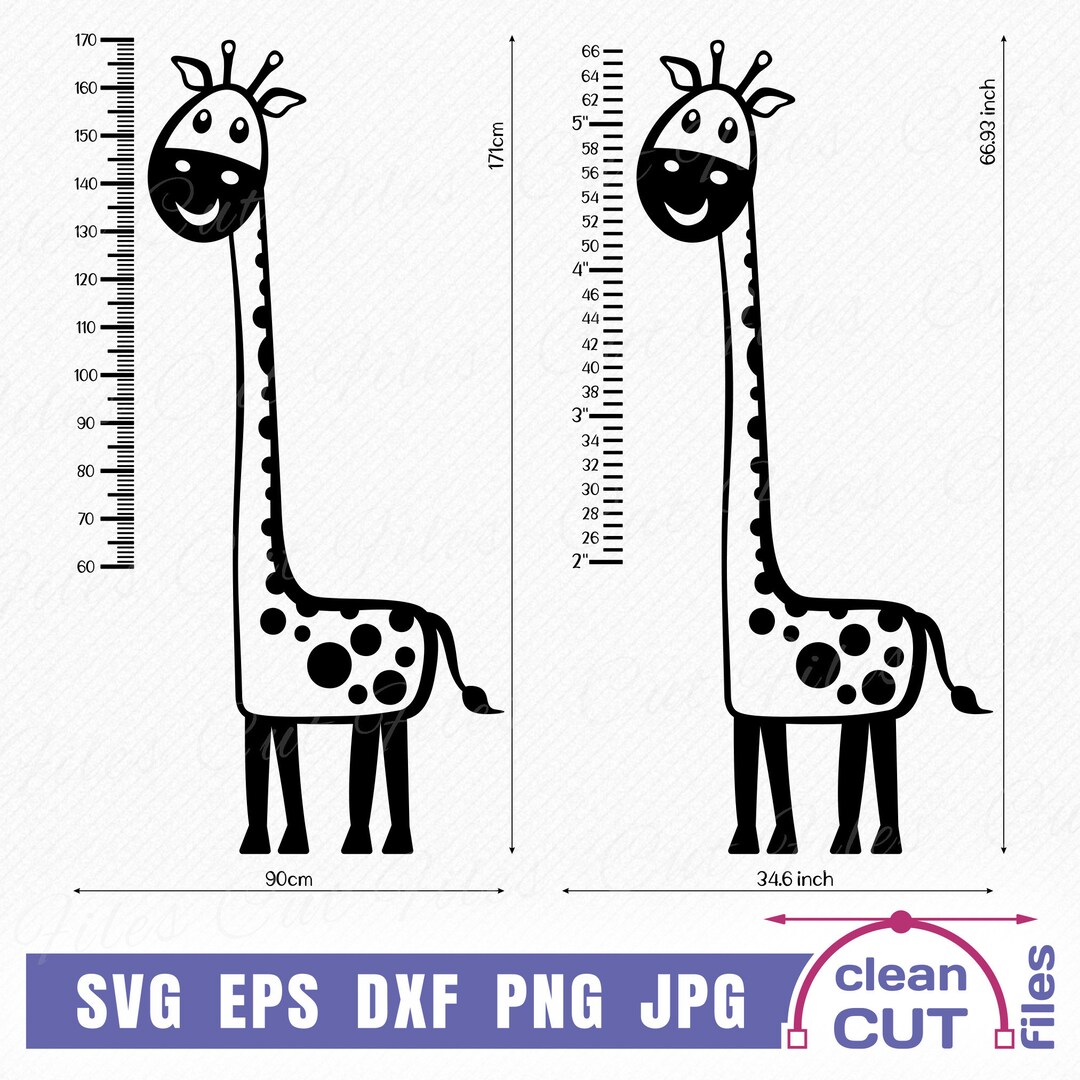 Giraffe Growth Ruler Chart SVG Cutting and Clipart Files, Height Chart ...