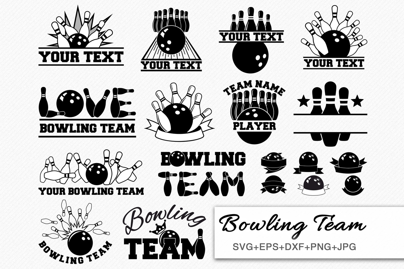 Bowling Team SVG Bundle Monogram Frame Love Bowling Squad Ball and Pins ...