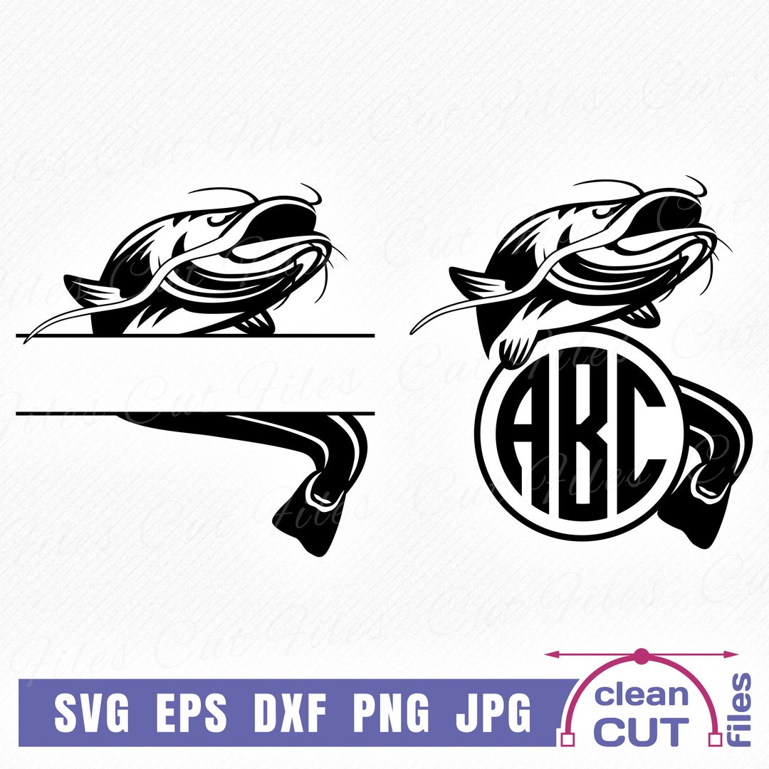 Catfish Monogram SVG Cutting Files, Fishing Monogram Stencil, Monogram ...
