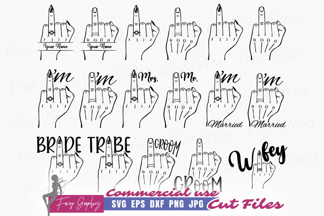 Wedding Fingers SVG Bundle, Engagement Rings SVG, Bride Tribe and Groom ...