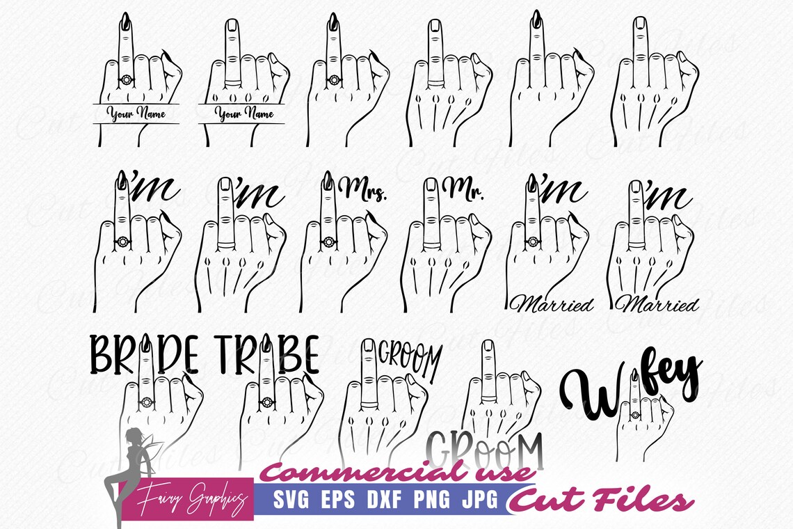 Wedding Fingers SVG Bundle, Engagement Rings SVG, Bride Tribe and Groom ...