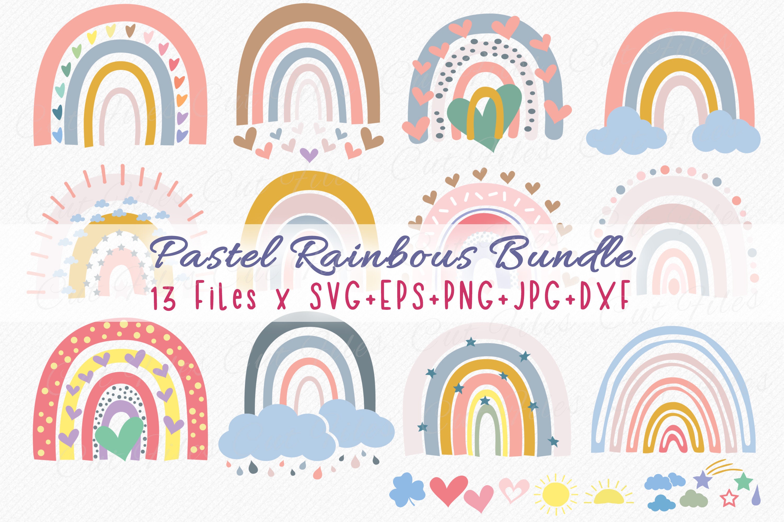 Boho Rainbow SVG , Pastel Rainbow Bundle, Clipart Templates, Rainbow ...