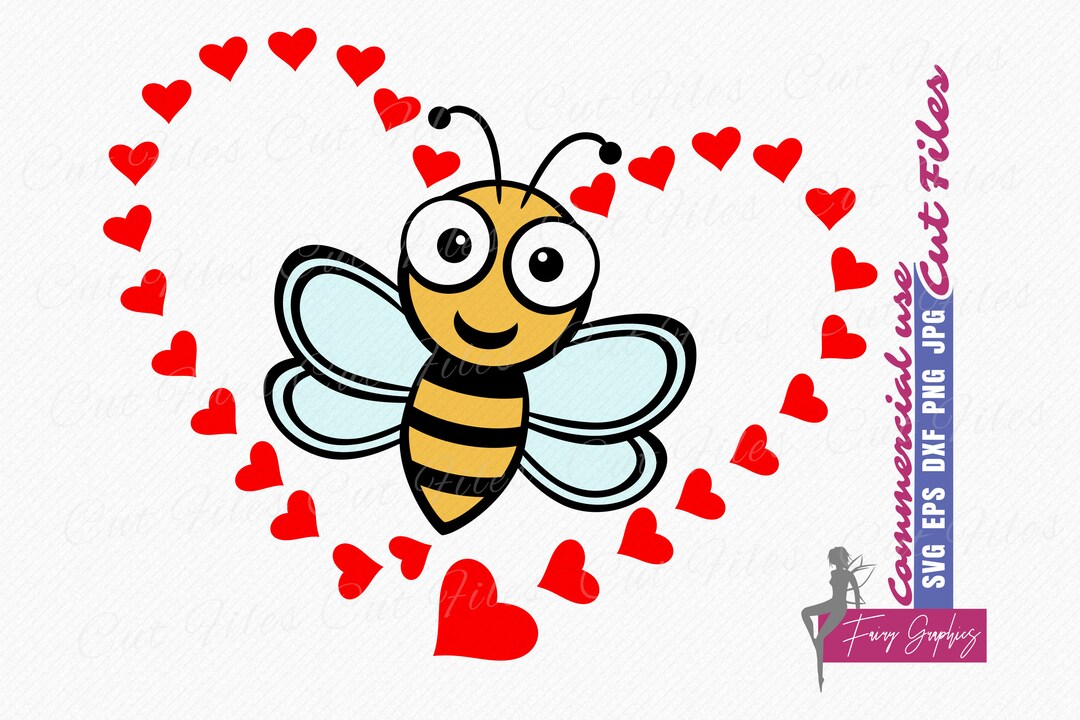 Bee Heart SVG Layered Cuting and Clipart File, Bumble Bee SVG, Cute ...