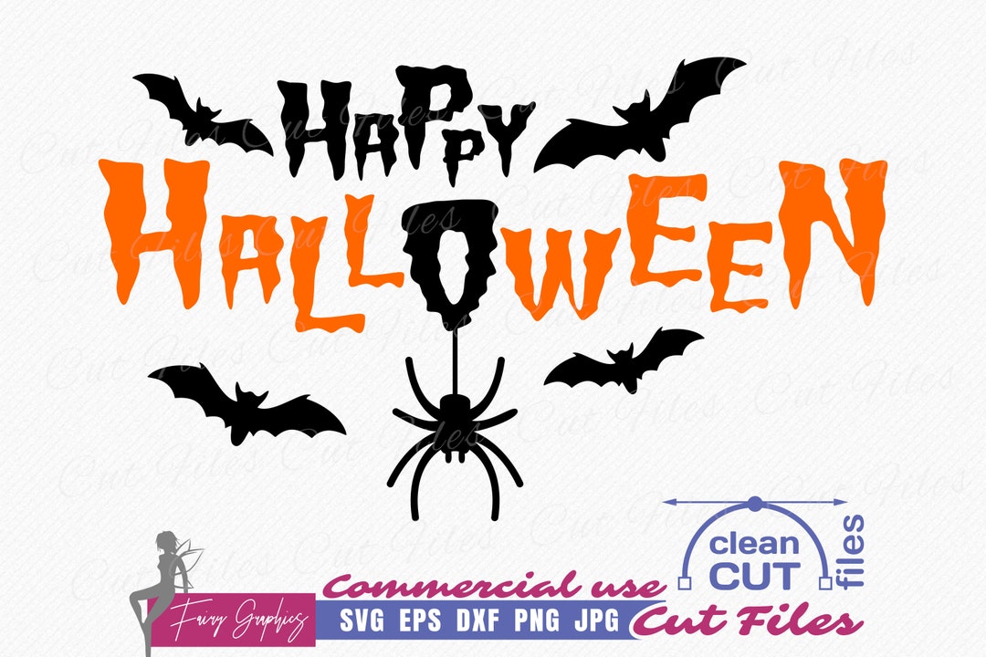 Happy Halloween With Bats and Spider SVG, Halloween Design With Bats ...