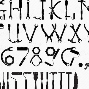 Tools Font SVG TTF OTF Font, Tools Alphabet, Tools Letters, Worker Font ...