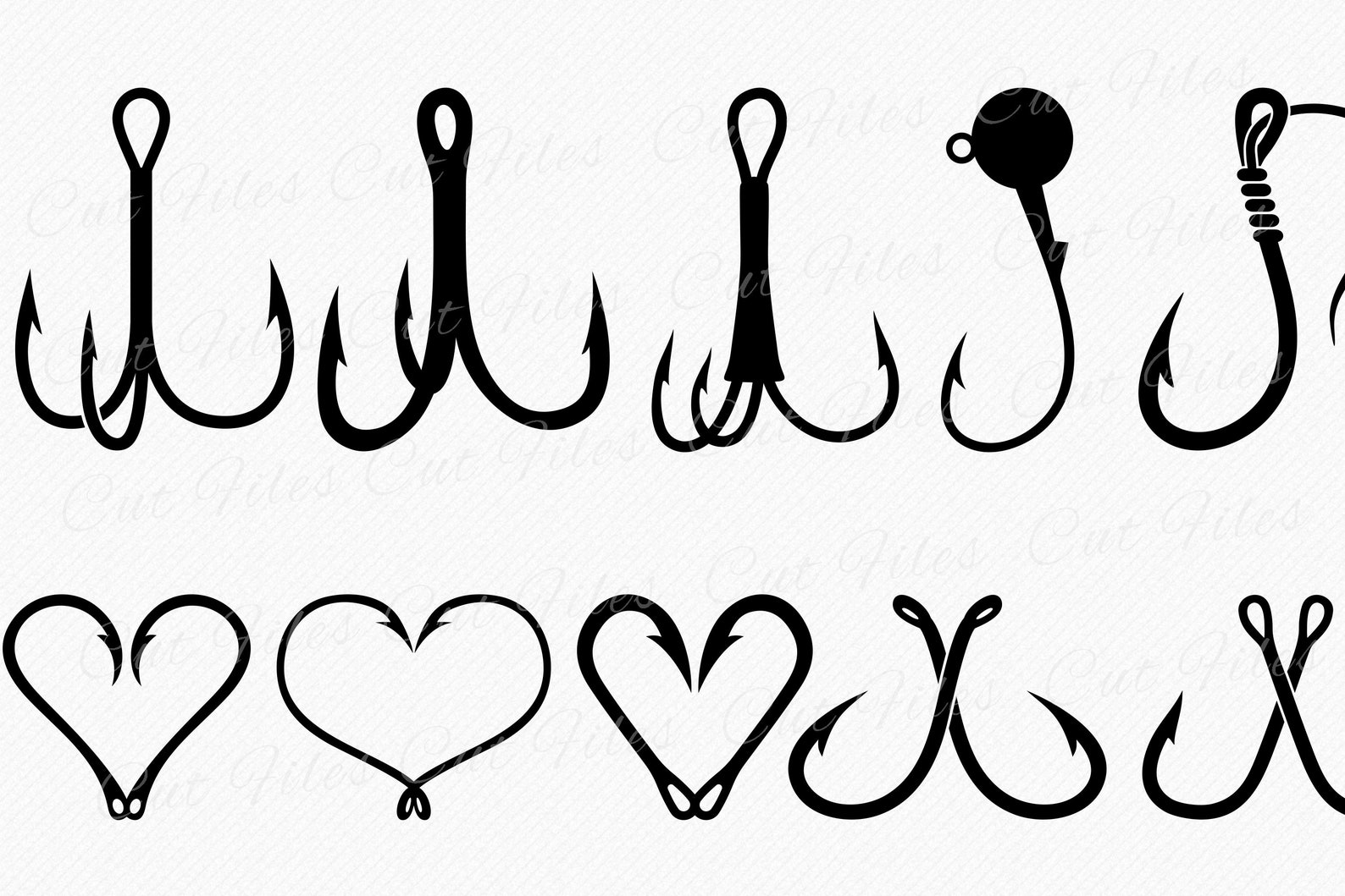 Fishing Hooks SVG Vector Bundle | 38 Fish Hook Silhouette Clipart and ...