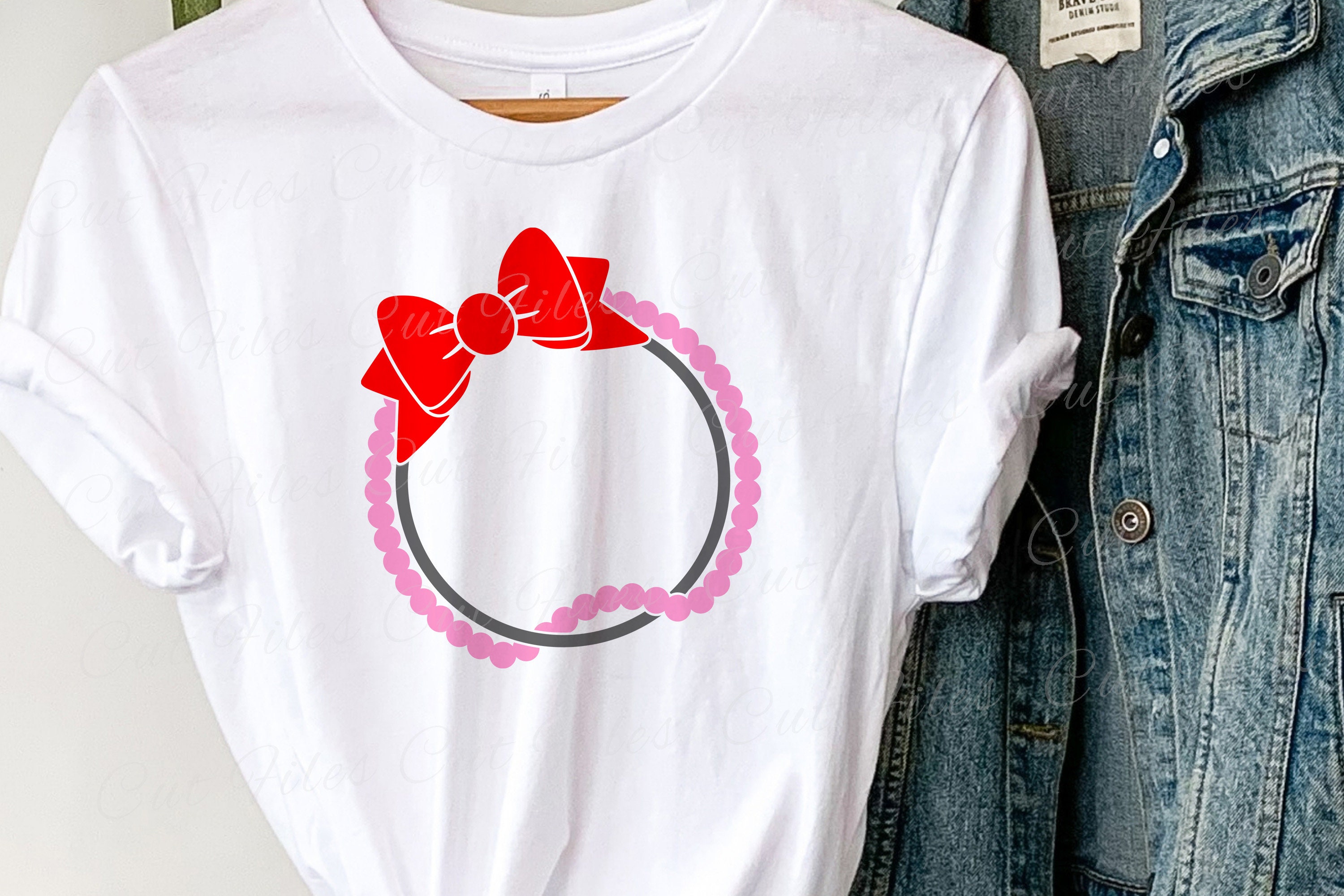 Pearls and Bow Circle Monogram Frame SVG Monogram Template - Etsy