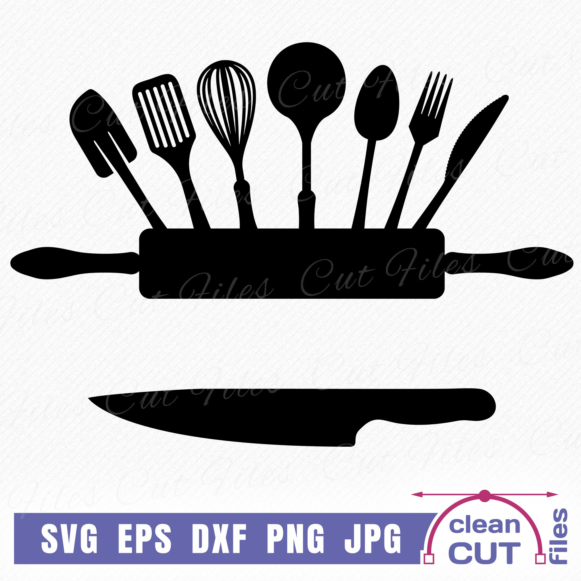 Kitchen Monogram SVG Utensils Split, Baking Tools Frame Cutting and ...