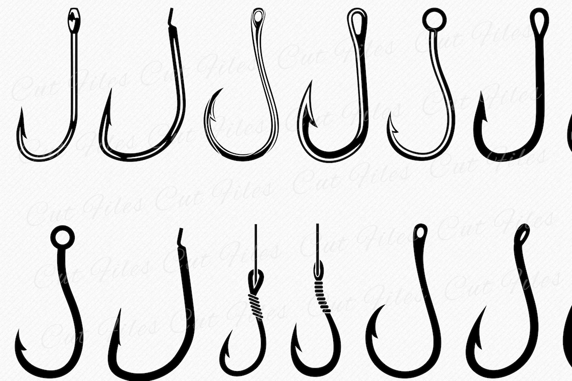 Fishing Hooks SVG Vector Bundle | 38 Fish Hook Silhouette Clipart and ...