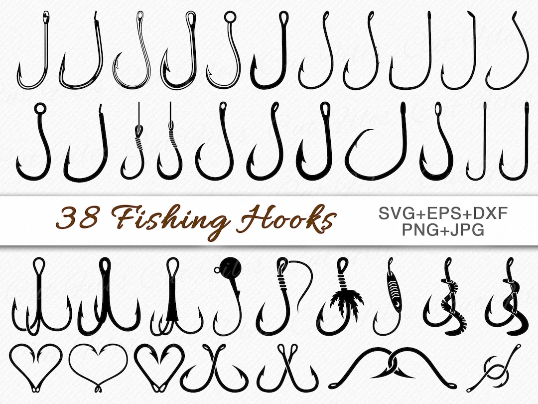 Fishing Hooks SVG Vector Bundle | 38 Fish Hook Silhouette Clipart and ...