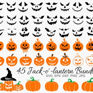 Jack-o-lantern SVG Bundle, Halloween SVG Bundle, Pumpkin Faces SVG, Cut ...