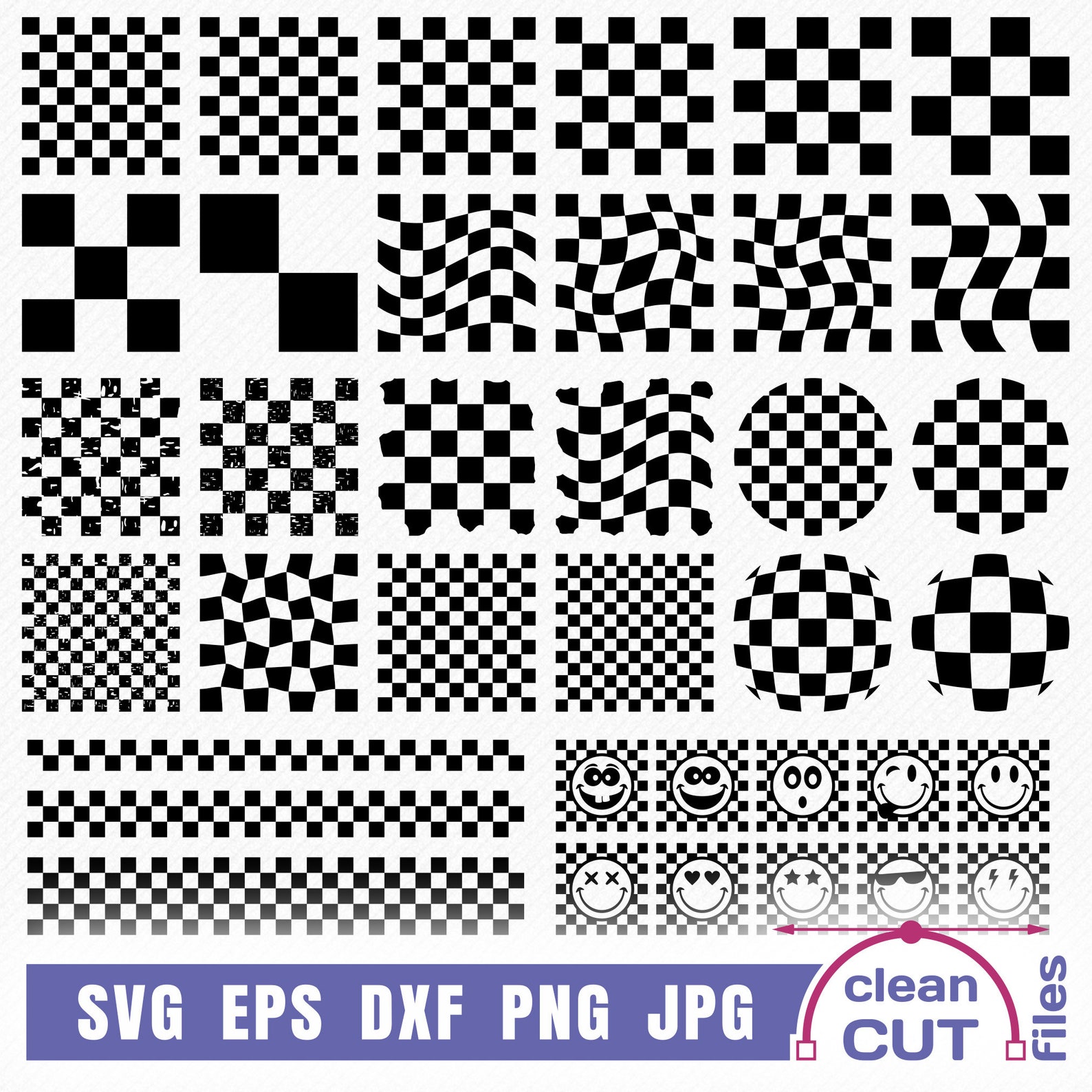 Checker Patterns SVG Bundle, Distressed Twisted Grunge Circle Border ...