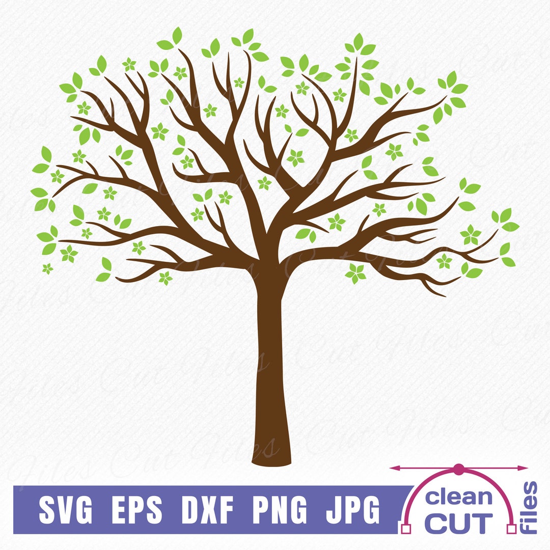 Tree With Leaves and Flowers SVG Abstract Wallart Cricut Silhouette ...