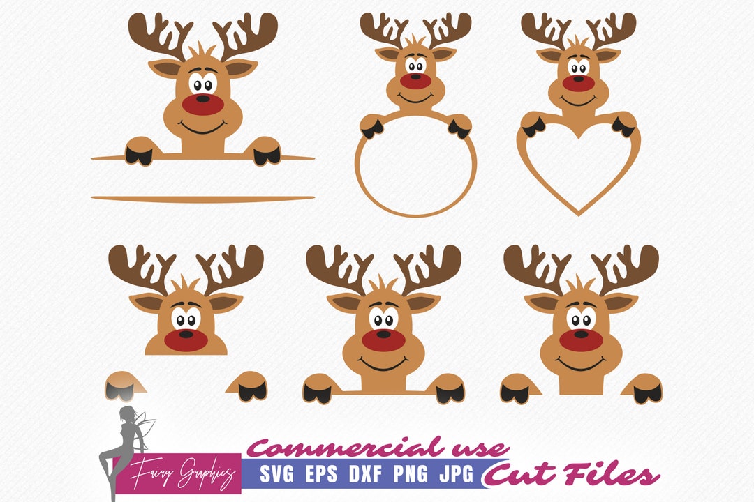 Peeking Reindeer Monogram SVG, Rudolph Face SVG, Christmas Reindeer ...