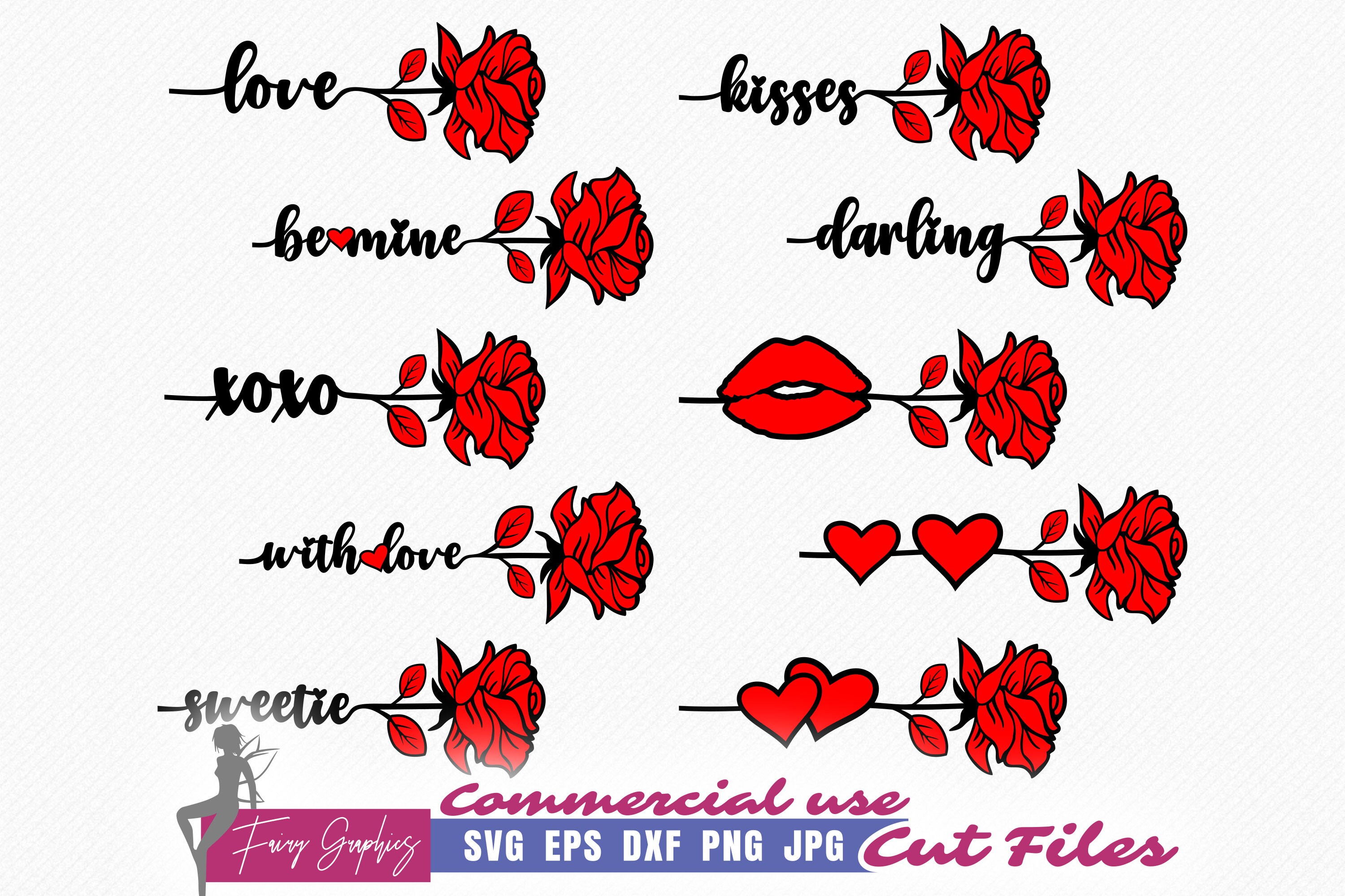 Rose With Text SVG Bundle, Valentines Day SVG Designs - Etsy