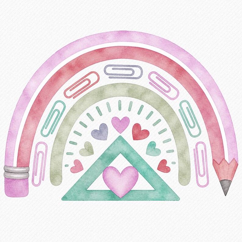 School Rainbow Clipart Set | Watercolor Classroom Rainbow PNG | Pencils ...