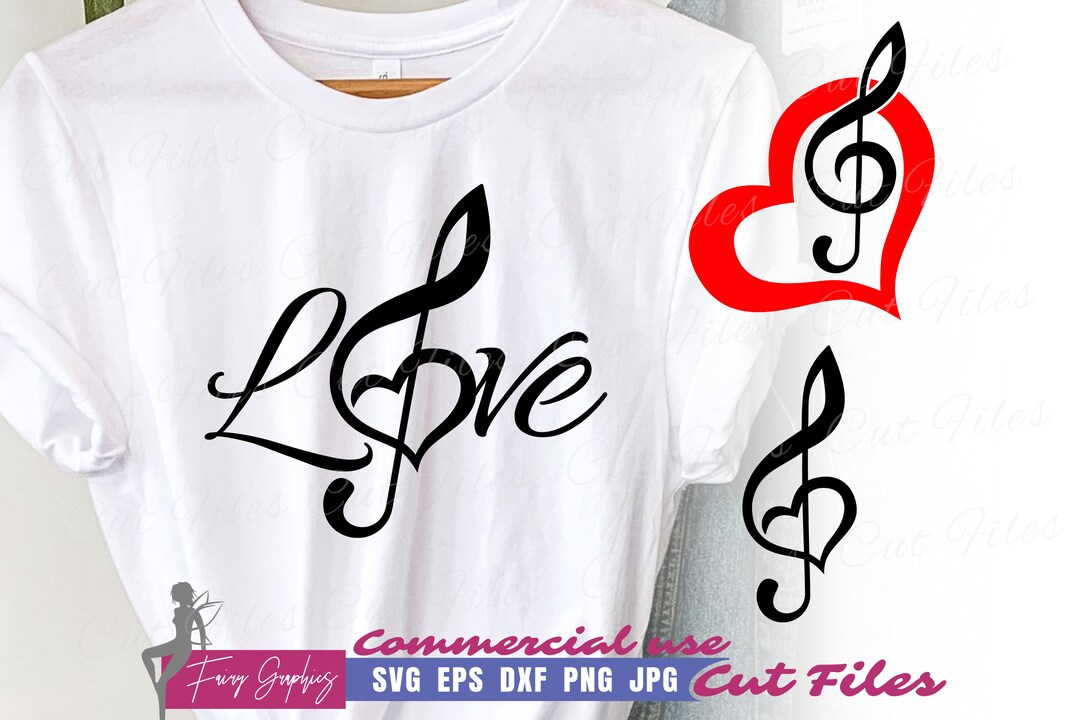 Love Music SVG Music Note Heart - Music Wall Art Vector - Funny Music ...