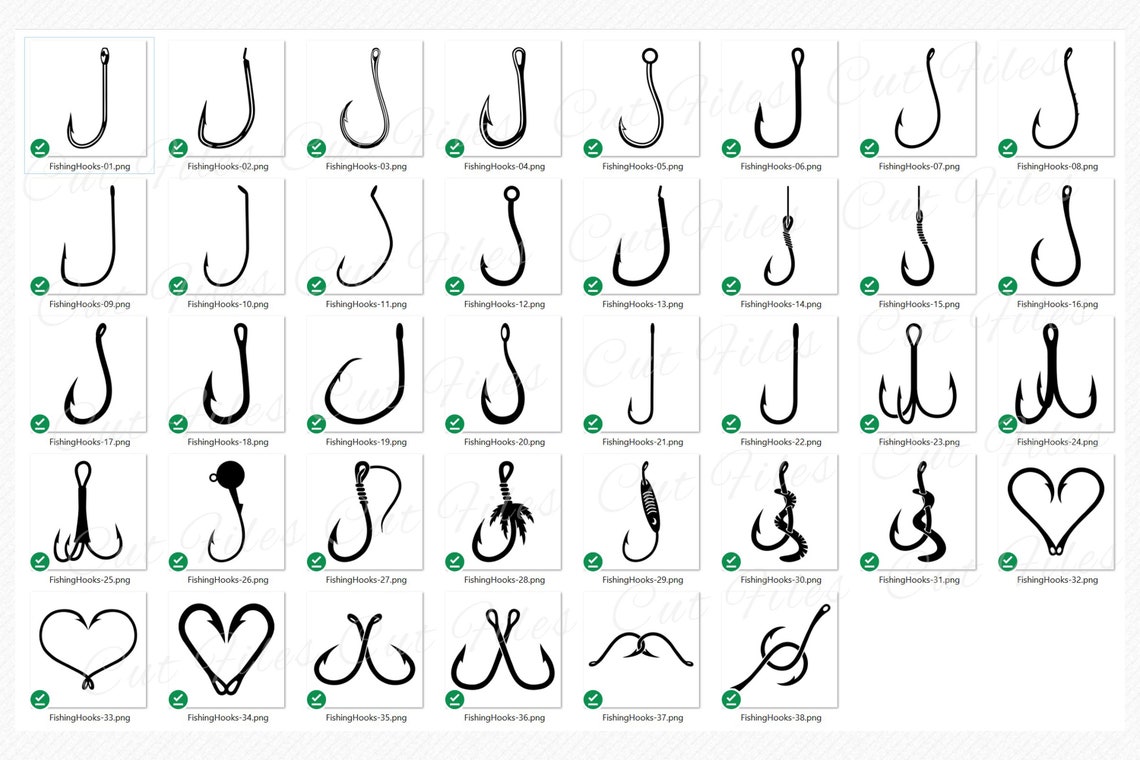 Fishing Hooks SVG Vector Bundle | 38 Fish Hook Silhouette Clipart and ...