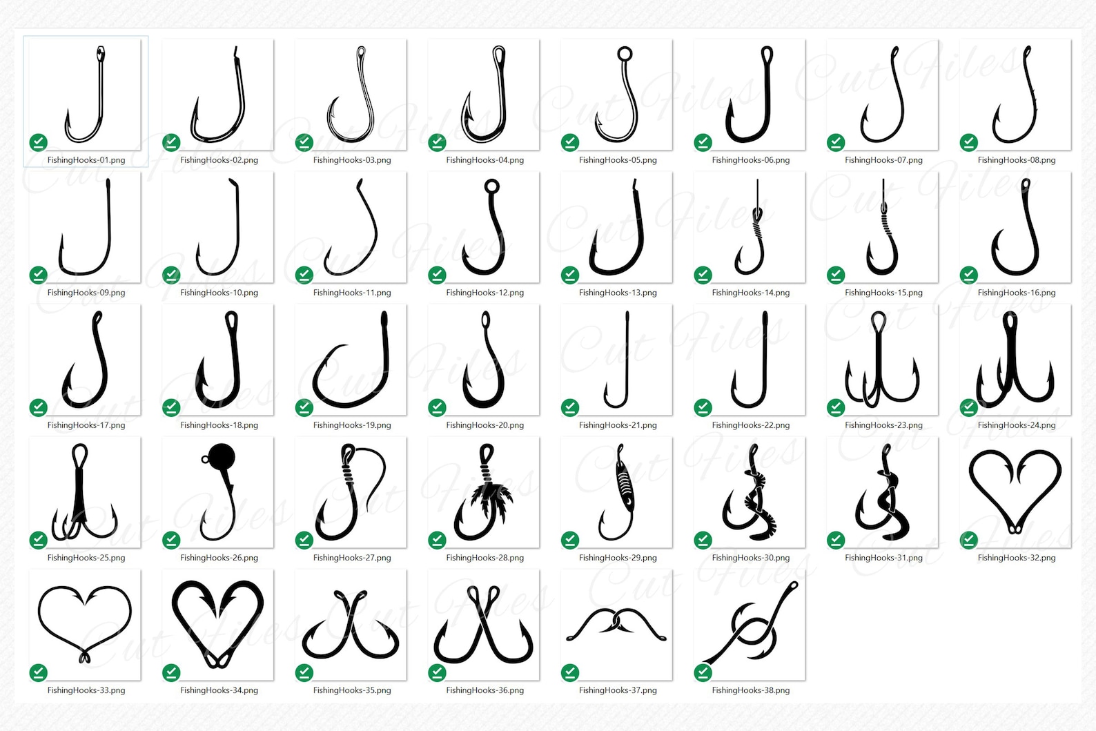 Fishing Hooks SVG Vector Bundle | 38 Fish Hook Silhouette Clipart and ...