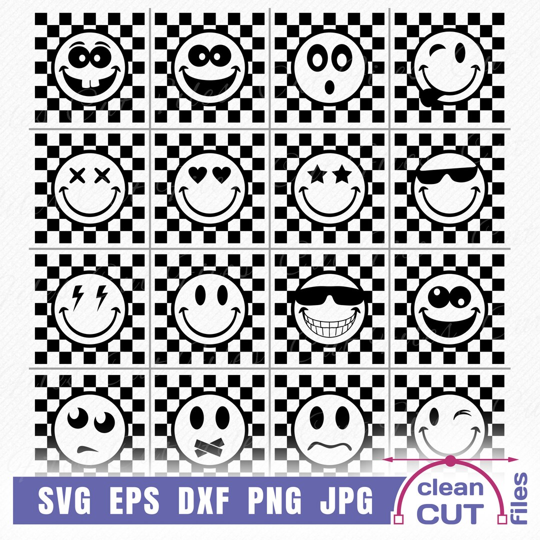 Smiley Face Checkered Retro Background Patterns SVG Vector Bundle ...