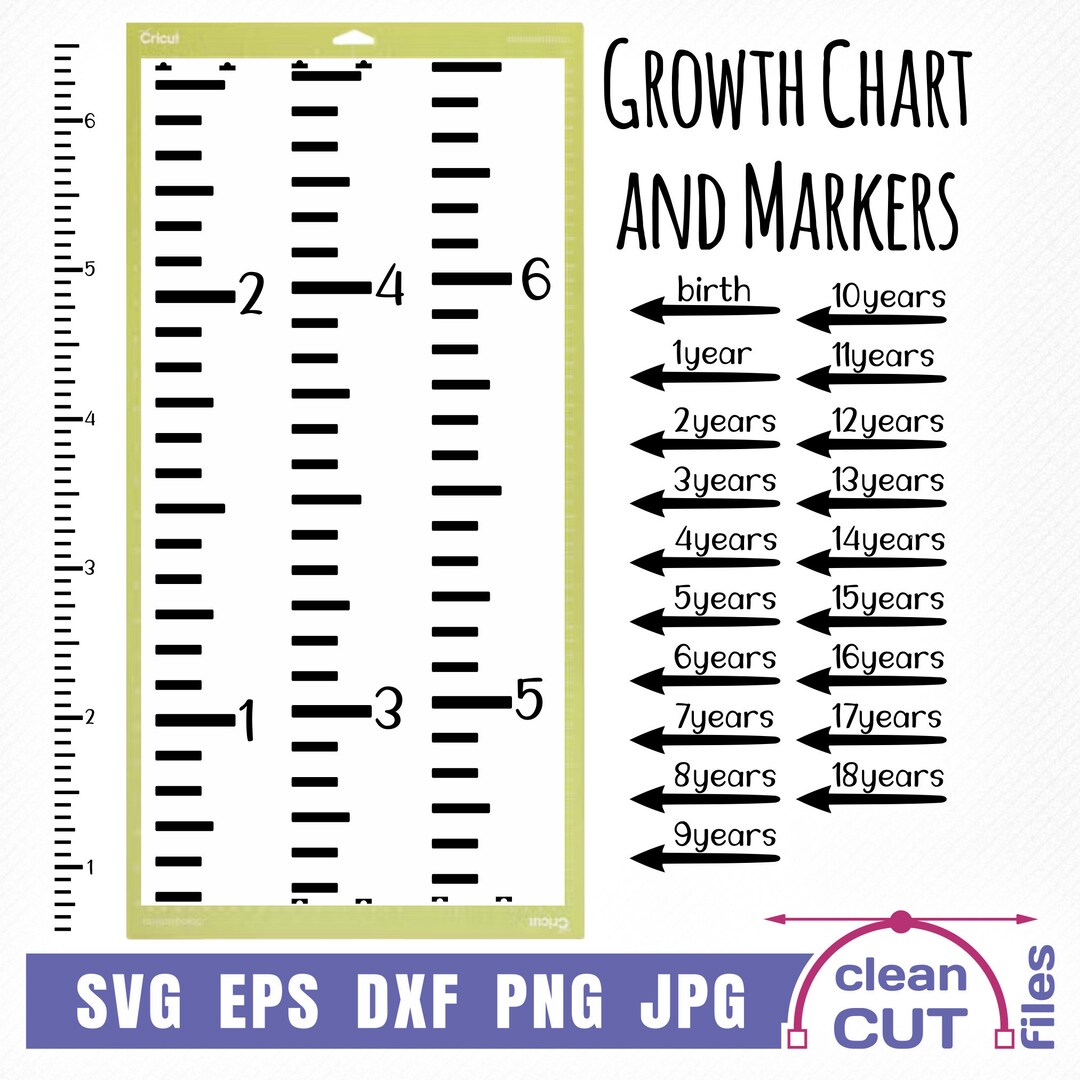 Growth Chart and Markers SVG Vector Wall Ruler for Cricut, Silhouette ...