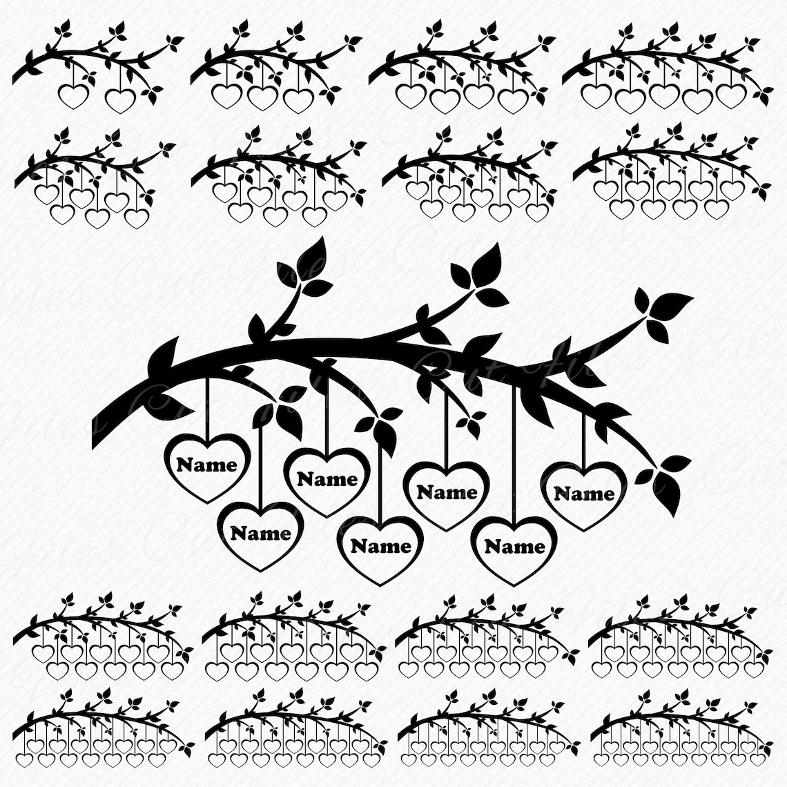 Family Branch SVG Bundle 2-17 Members Family Tree of Life Vector Hearts ...