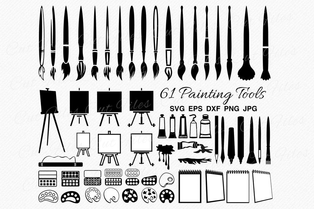 Art Supplies SVG Bundle Painting Tools, Paint Brush SVG, Painting ...