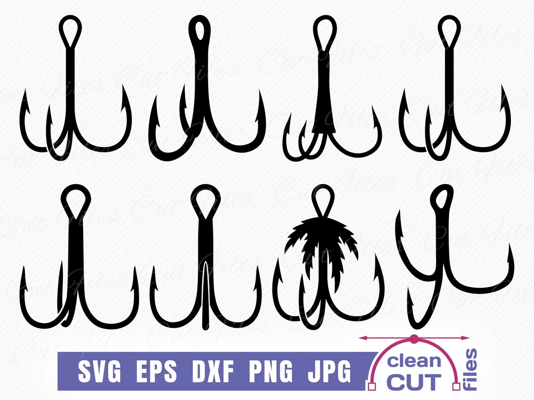 Treble Hook Fishing SVG Vector Bundle | 8 Trible Fish Hook Silhouette ...