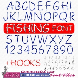 Fishing Font TTF OTF SVG, Installable Fishing Hook Font, Ttf Otf System ...