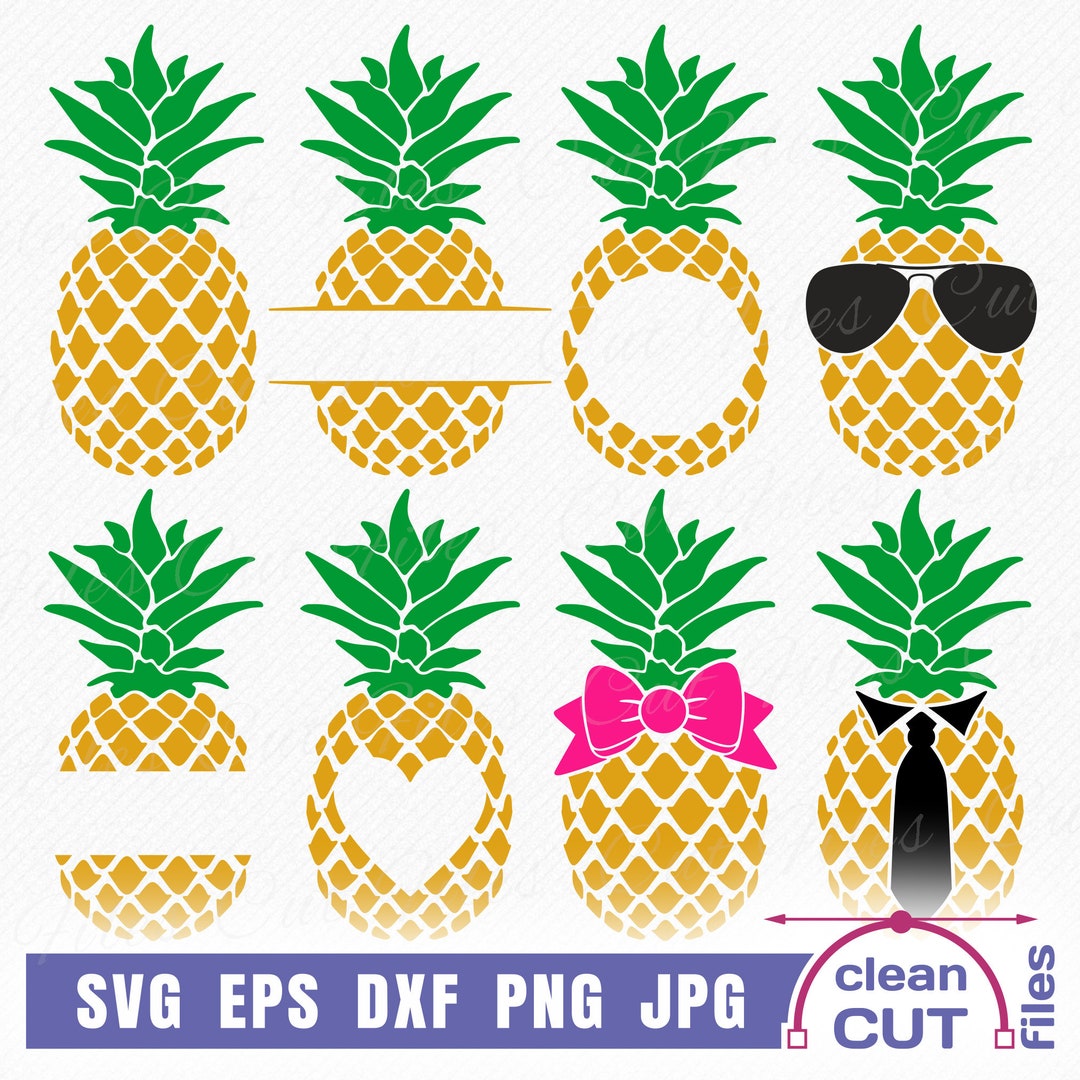 Pineapple SVG Bundle Silhouette Cricut Clipart Cut Files, Tropical Fruit Vector Design ...