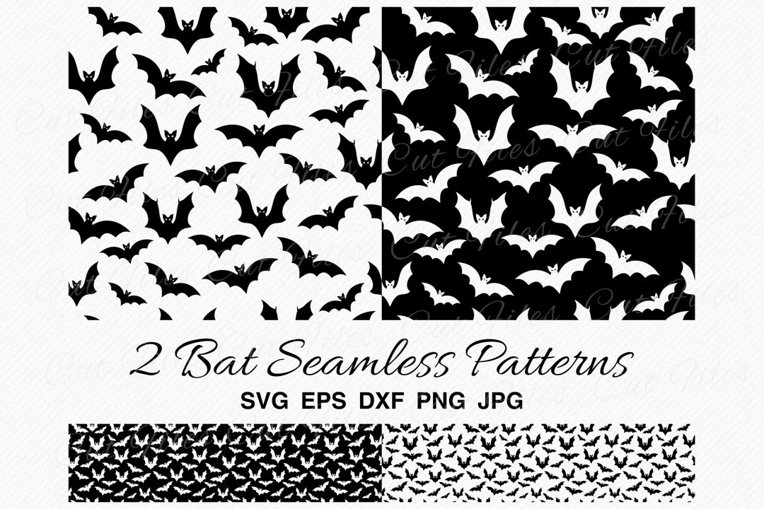 Bat Seamless Patterns Black and White, Standard and Inverted Variation ...