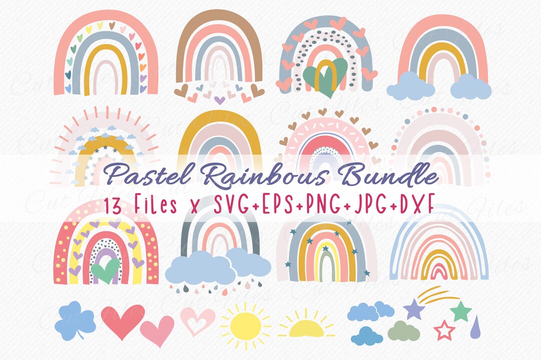 Boho Rainbow SVG , Pastel Rainbow Bundle, Clipart Templates, Rainbow ...