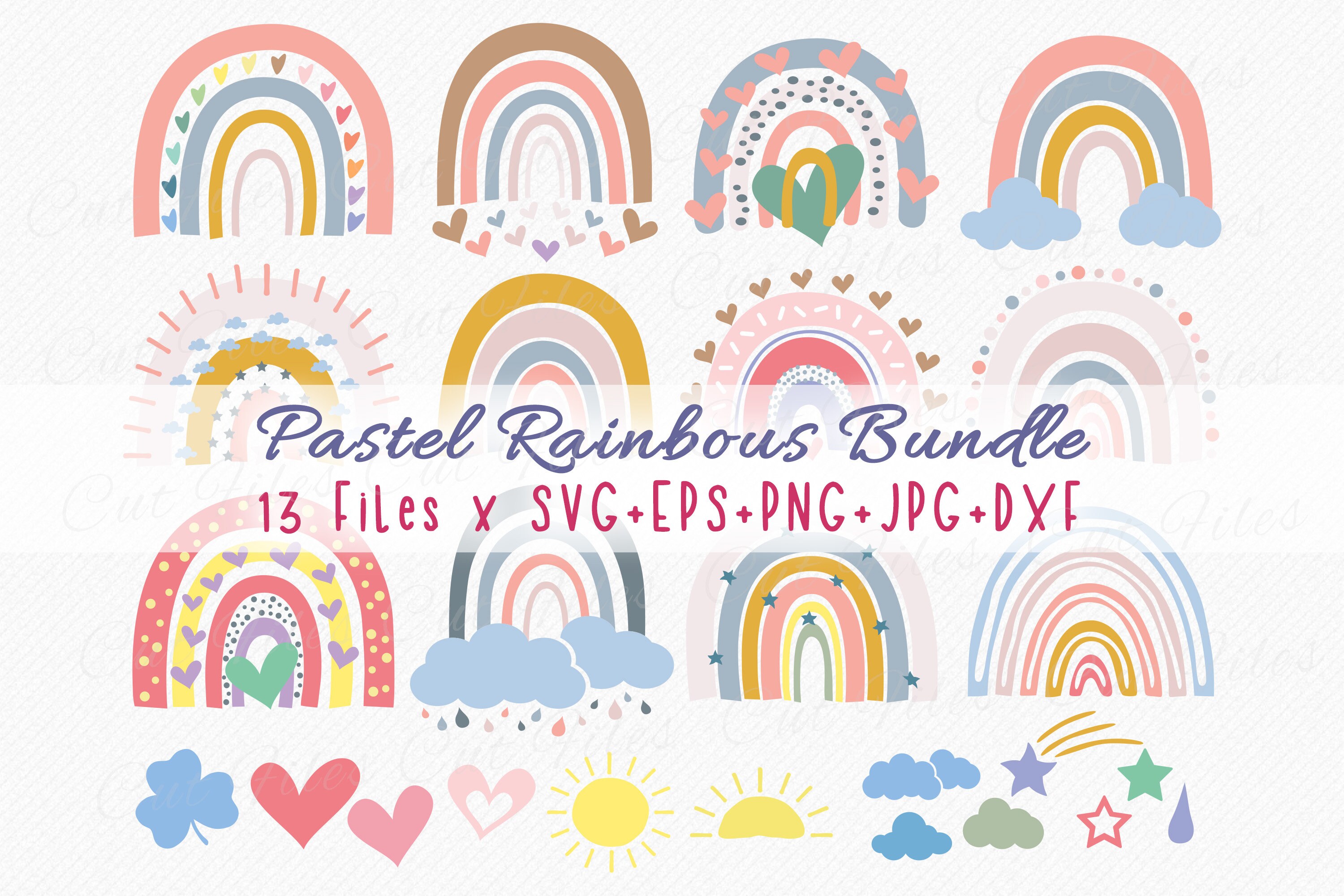 Boho Rainbow SVG Pastel Rainbow Bundle Clipart Templates - Etsy