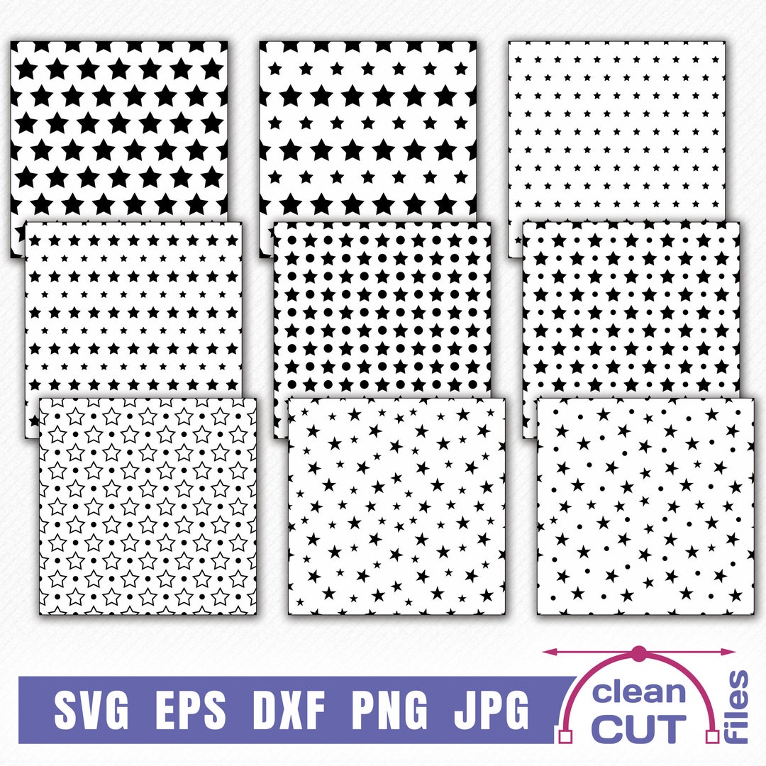 Polka Stars Pattern SVG Bundle, Seamless Vector Template Cutting and ...