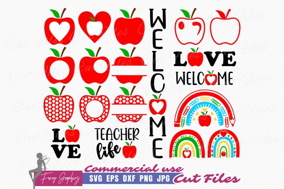 Apple SVG Bundle Apple Monogram Name Frame SVG Apple Rainbow - Etsy