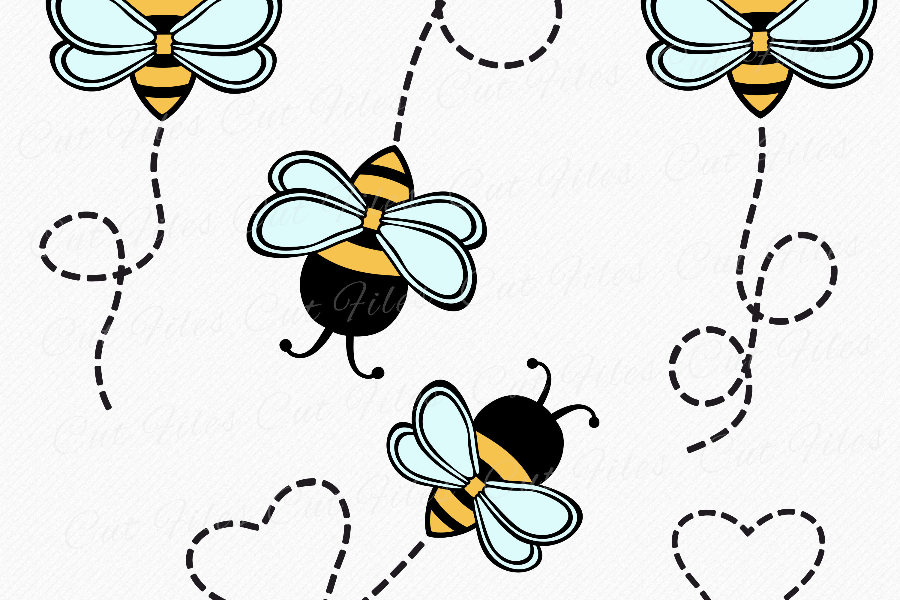 Bee Flying on Dotted Route SVG, Cute Bumblebee Characters on Dotted ...