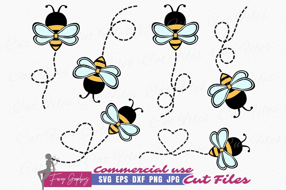 Bee Flying on Dotted Route SVG, Cute Bumblebee Characters on Dotted ...