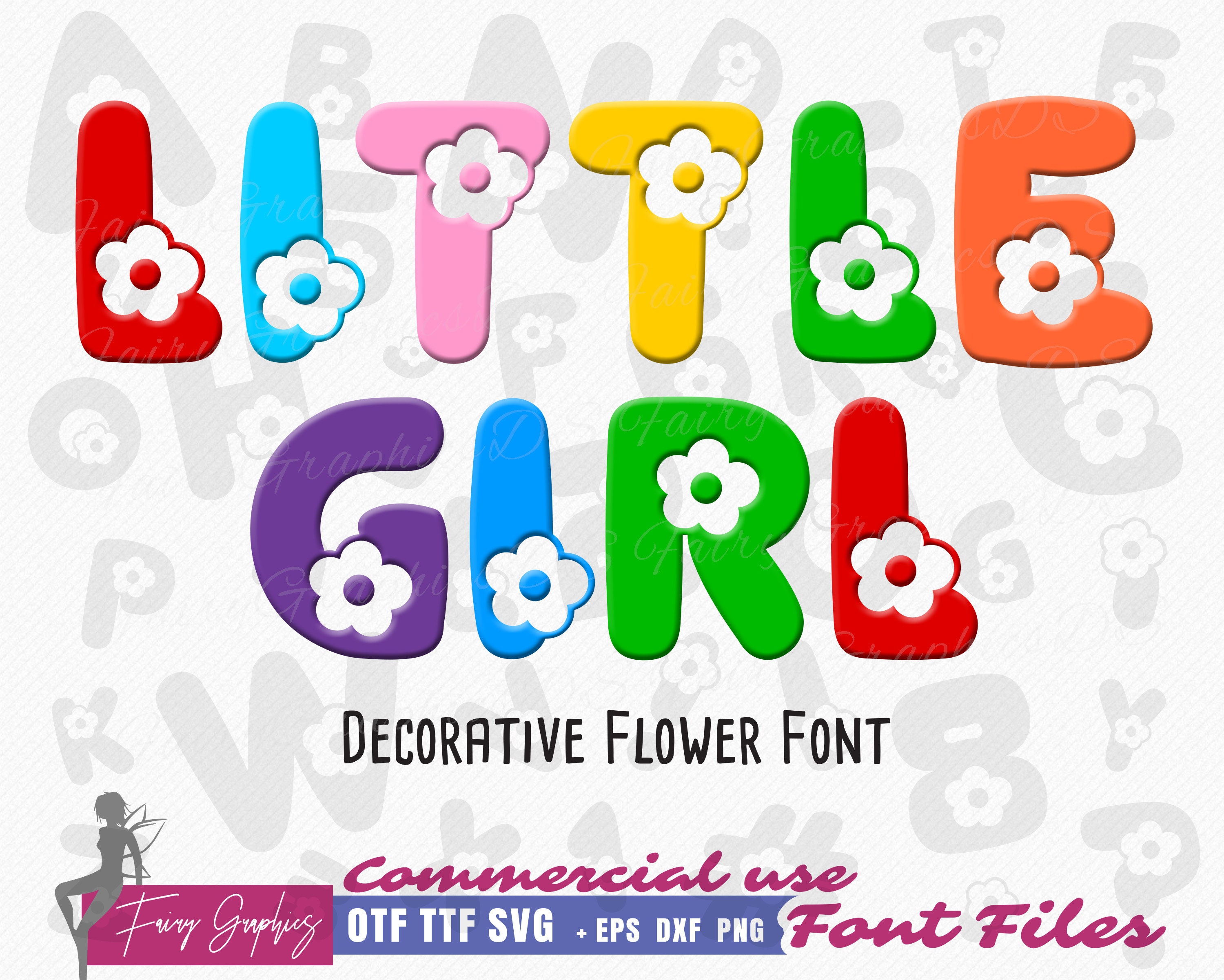 Decorative Flower Font TTF OTF SVG, Little Girl Display Font Letters ...