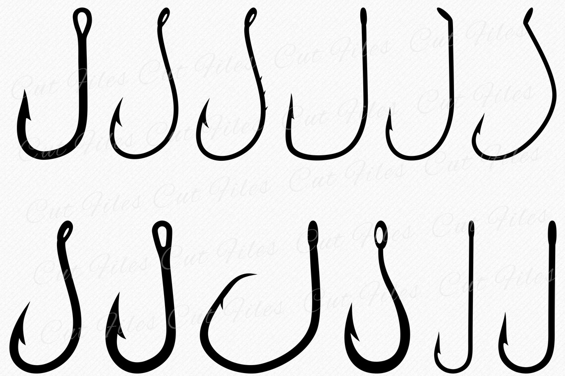 Fishing Hooks SVG Vector Bundle | 38 Fish Hook Silhouette Clipart and ...