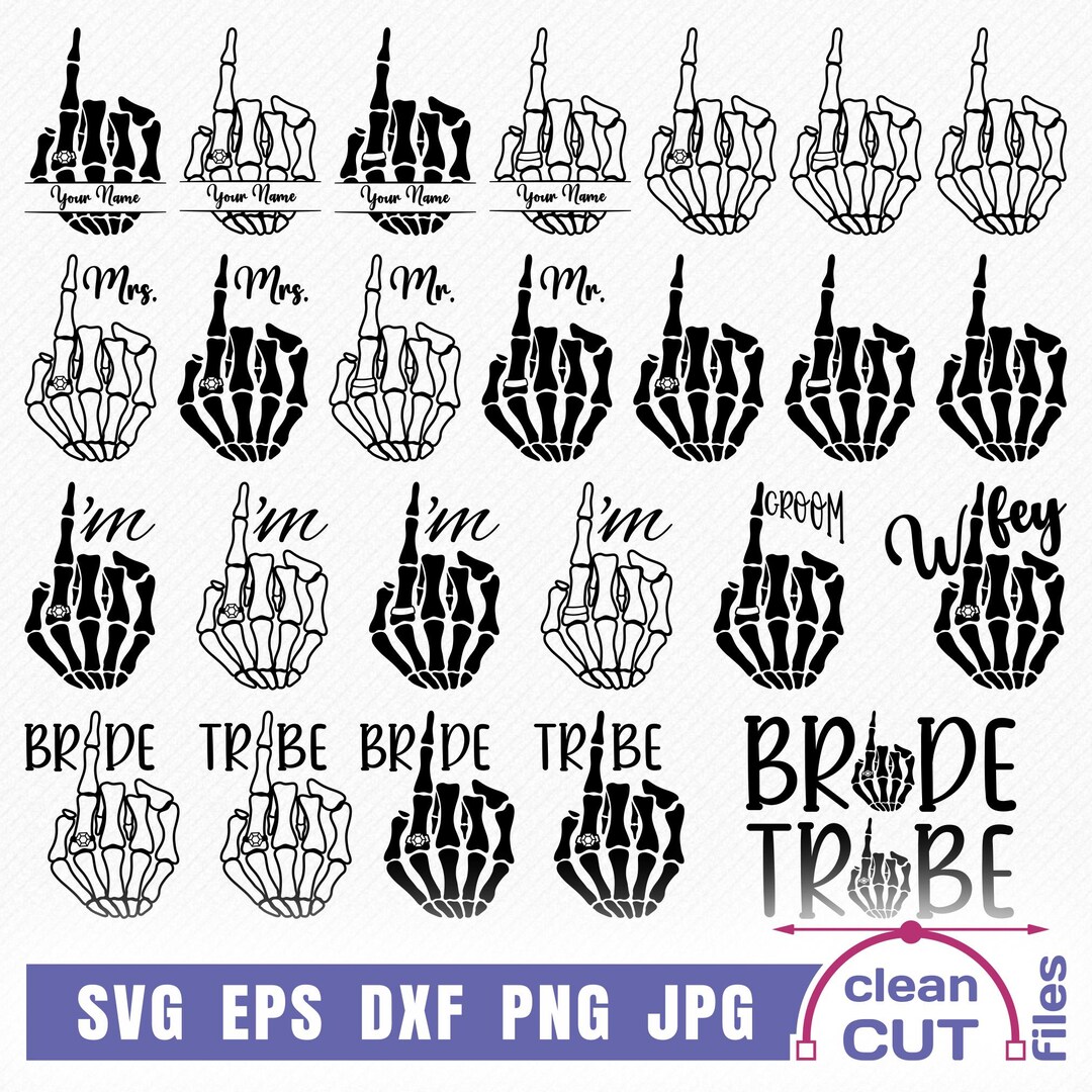 Skeleton Wedding Fingers SVG Bundle, Engagement Rings SVG, Bride Tribe ...