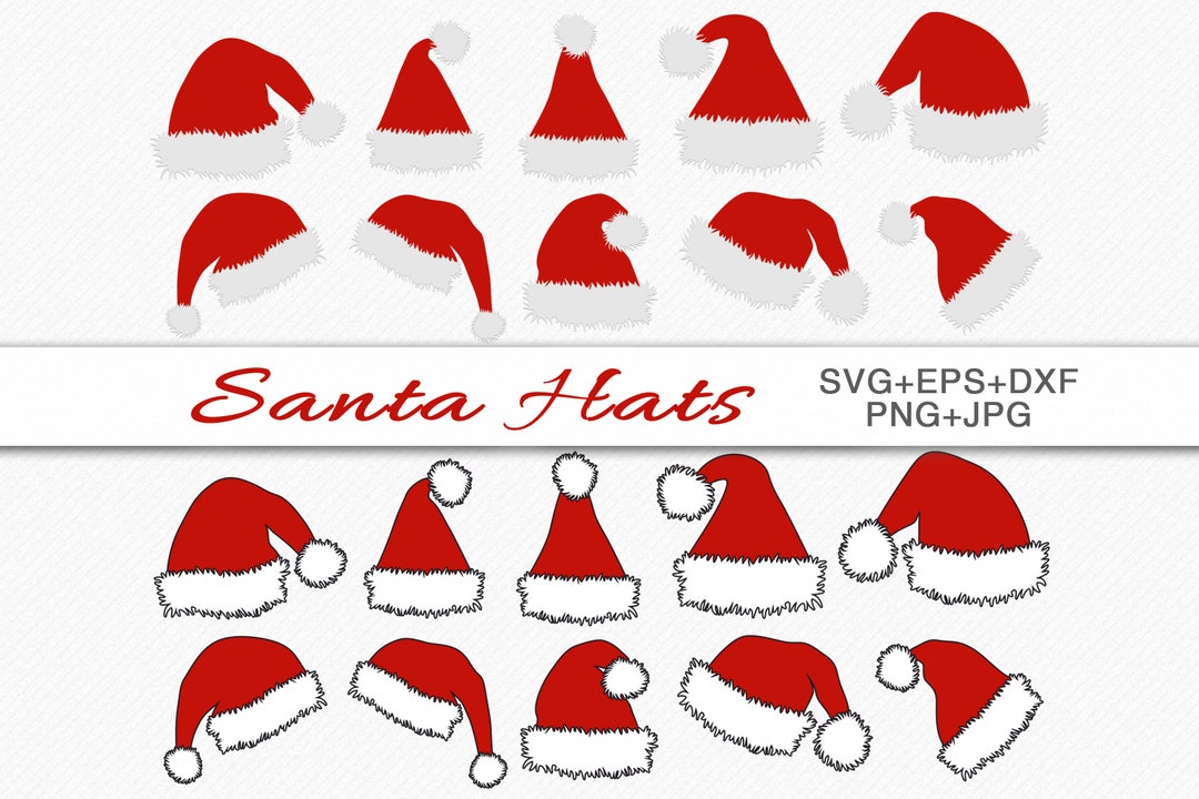 Santa Hats SVG Bundle, Layered Christmas Hat Cutting and Clipart Files ...