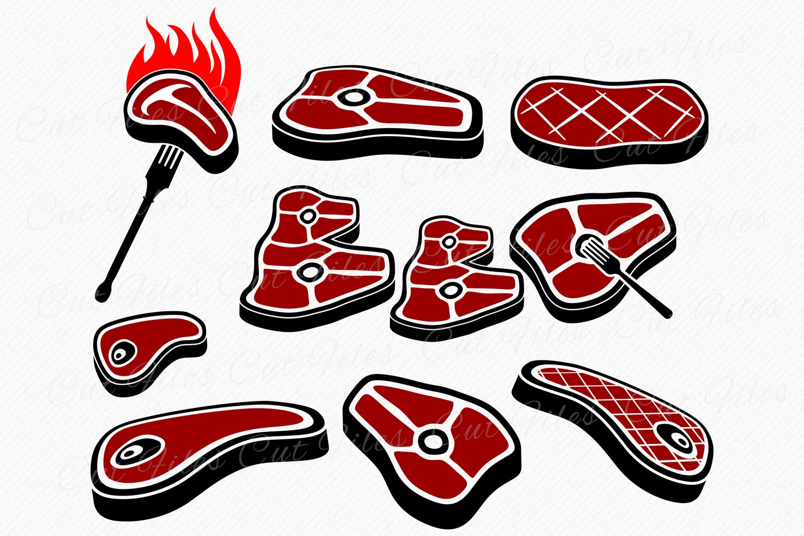 Steak Meat SVG Vector and Clip Art Files | 8 BBQ Meat Designs Bundle ...