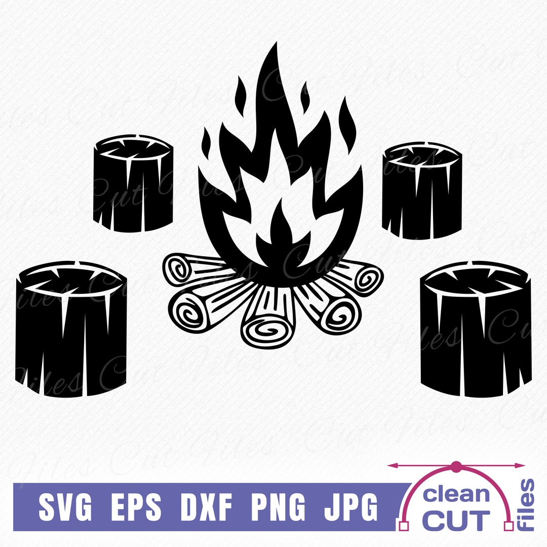 Campfire SVG Camping Vector Design, Around the Fire Wooden Stump ...