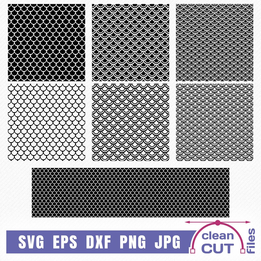 Mermaid Scale SVG Bundle, Seamless Transparent Black and White Mermaid ...