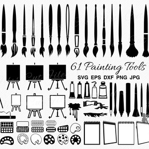 Art Supplies SVG Bundle Painting Tools, Paint Brush SVG, Painting ...
