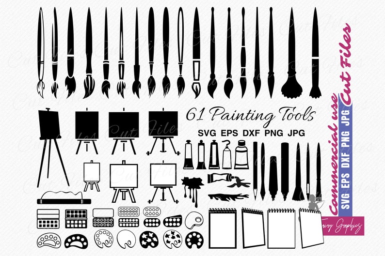 Art Supplies SVG Bundle Painting Tools, Paint Brush SVG, Painting ...